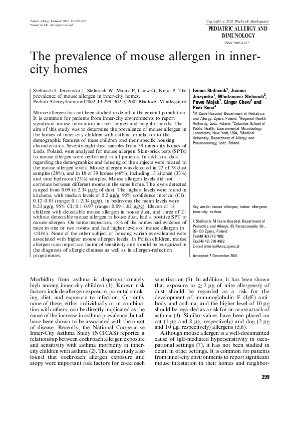(PDF) The prevalence of mouse allergen in inner-city homes
