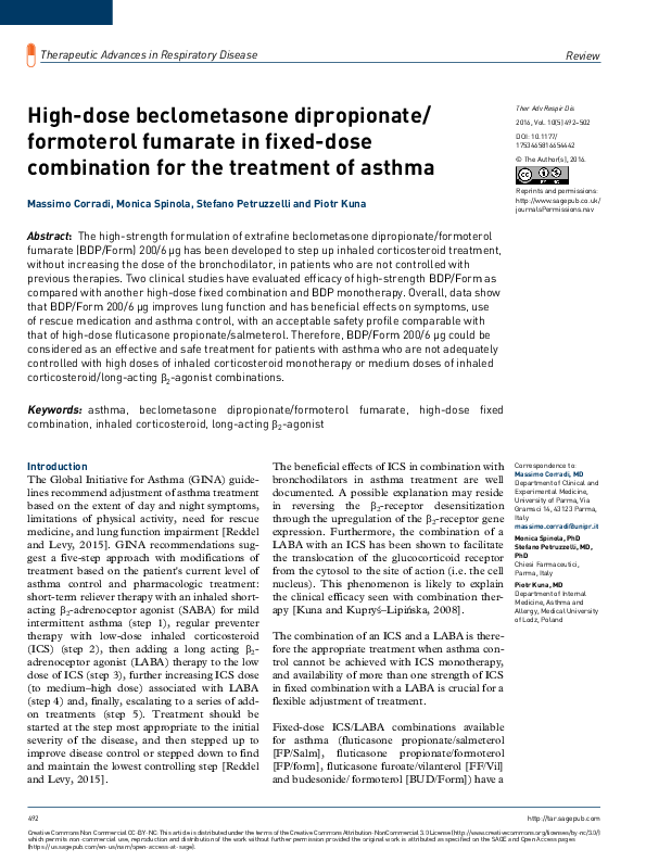 (PDF) High-dose beclometasone dipropionate/formoterol fumarate in fixed ...