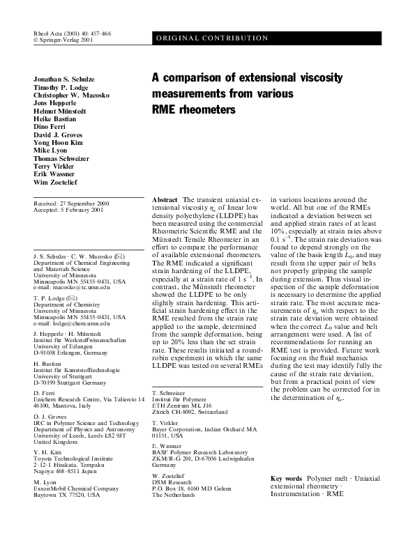 (PDF) A comparison of extensional viscosity measurements from various ...