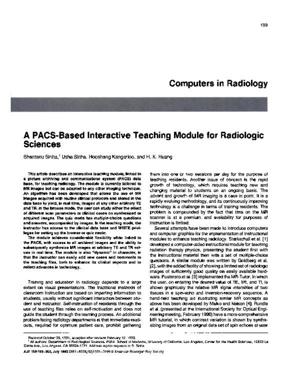 (PDF) A PACS-based interactive teaching module for radiologic sciences