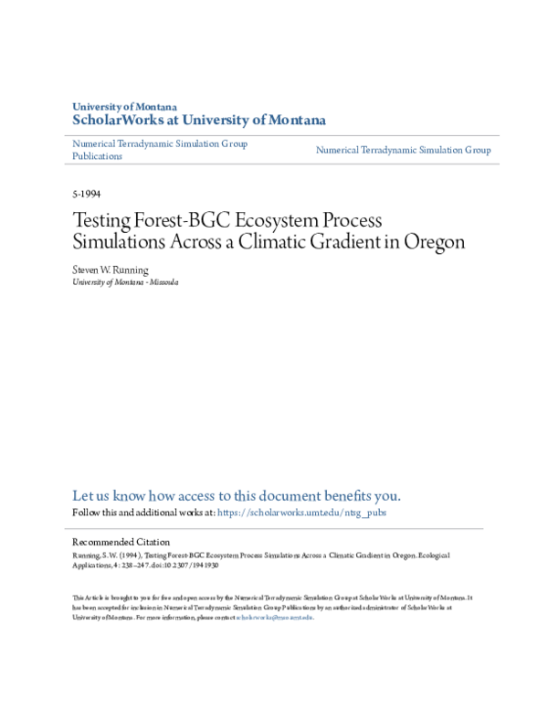 (PDF) Testing Forest-BGC Ecosystem Process Simulations Across a ...