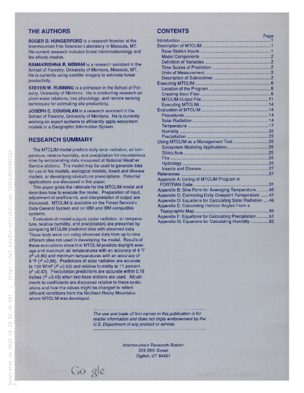 (PDF) MTCLIM: a mountain microclimate simulation model