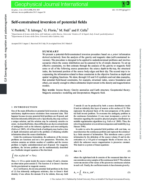 (PDF) Self-constrained inversion of potential fields