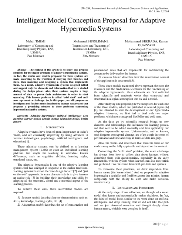 (PDF) Intelligent Model Conception Proposal for Adaptive Hypermedia Systems