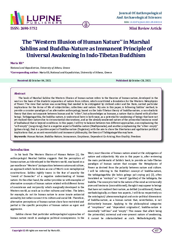 (PDF) The ''Western Illusion of Human Nature'' in Marshal Sahlins and ...