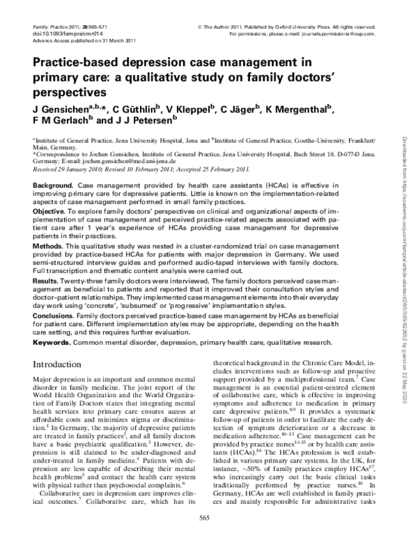 (PDF) Practice-based depression case management in primary care: a ...