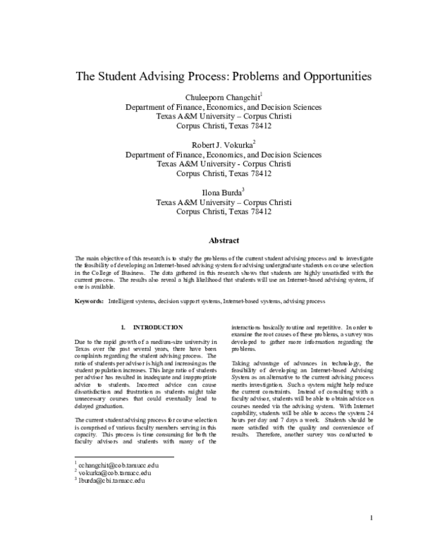 (PDF) The Student Advising Process: Problems and Opportunities