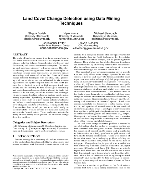 (PDF) Land Cover Change Detection using Data Mining Techniques Shyam ...