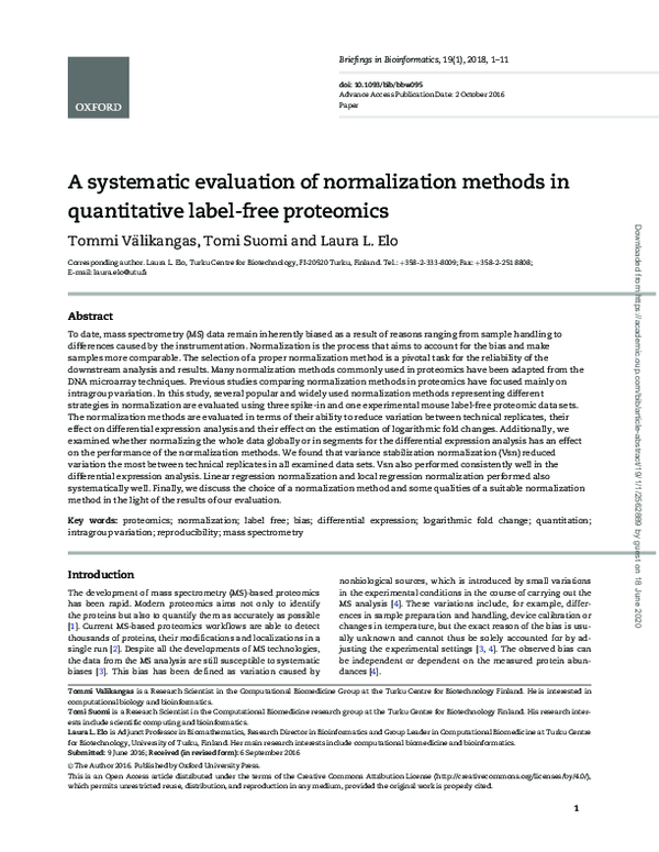 Pdf A Systematic Evaluation Of Normalization Methods In Quantitative