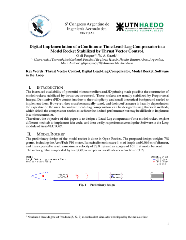 (PDF) Digital Implementation of a Continuous Time Lead-Lag Compensator in a Model Rocket ...