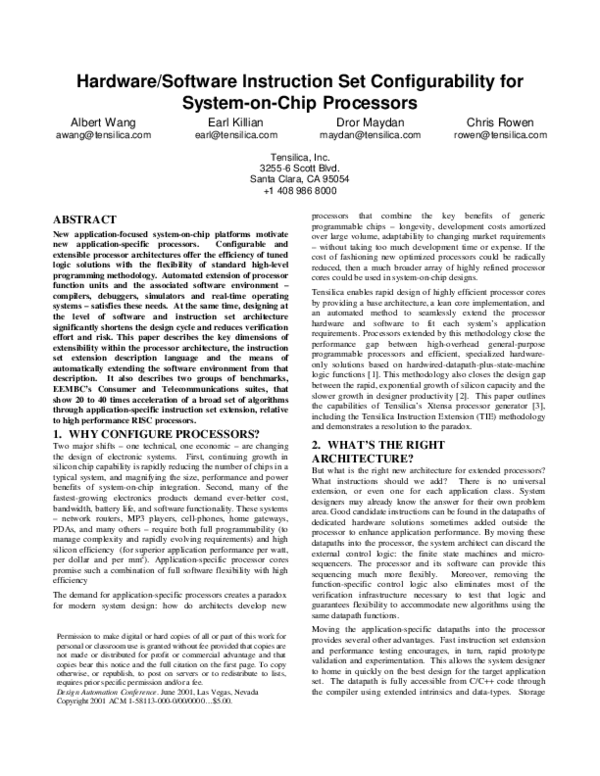 (PDF) Hardware/software instruction set configurability for system-on ...