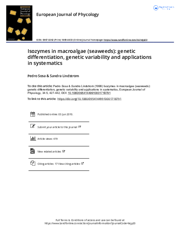 (PDF) Isozymes in macroalgae (seaweeds): genetic differentiation ...