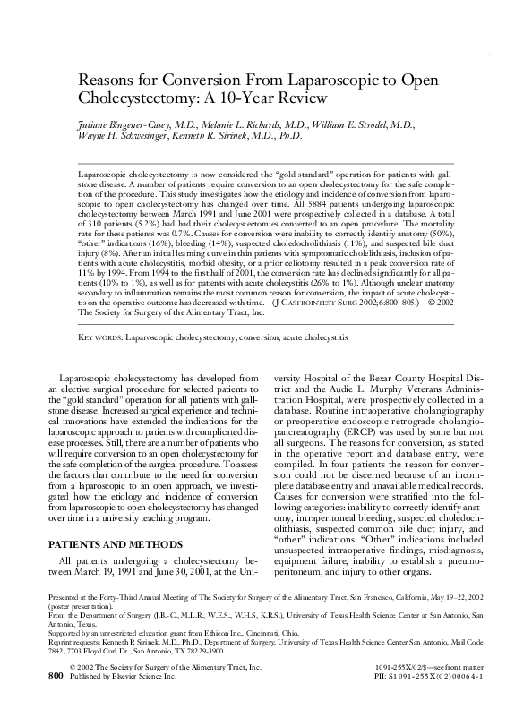 (PDF) Reasons for Conversion From Laparoscopic to Open Cholecystectomy, A 10-Year Review