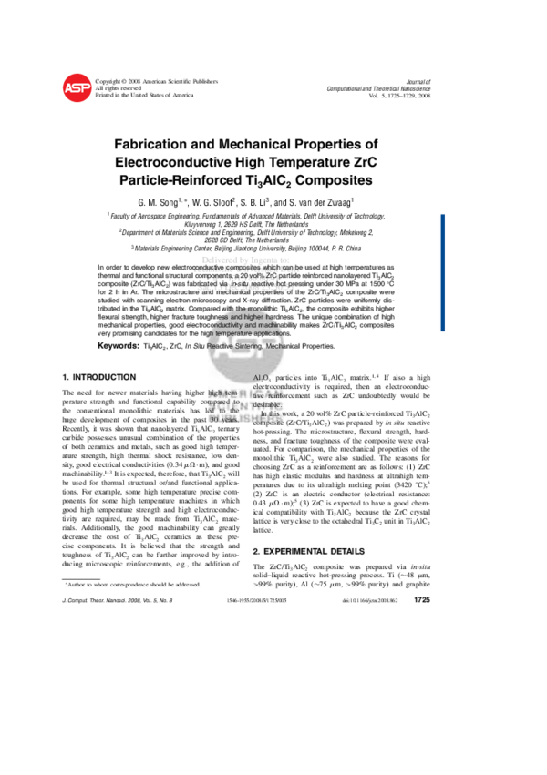 (PDF) Fabrication and Mechanical Properties of Electroconductive High Temperature ZrC Particle ...