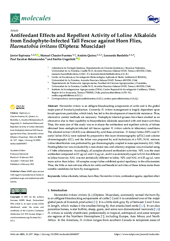 (PDF) Antifeedant Effects and Repellent Activity of Loline Alkaloids ...