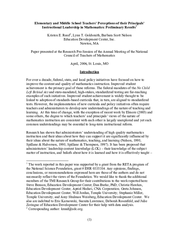 (PDF) Elementary and middle school teachers' perceptions of their ...