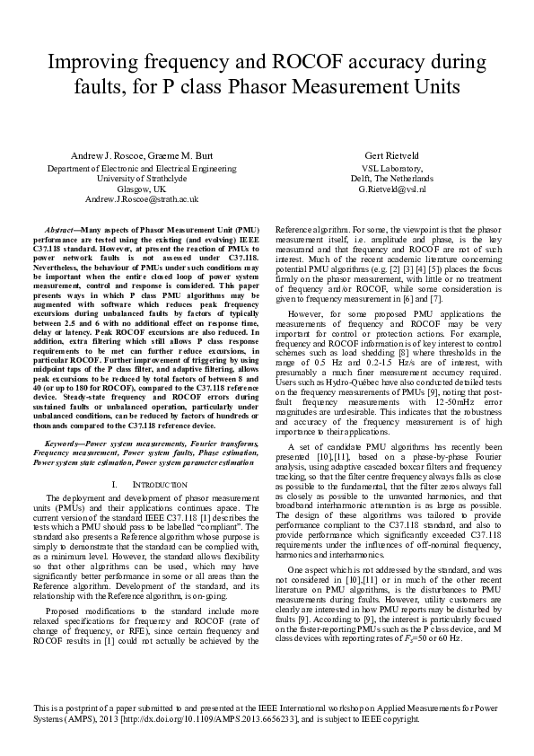 Pdf Improving Frequency And Rocof Accuracy During Faults For P Class