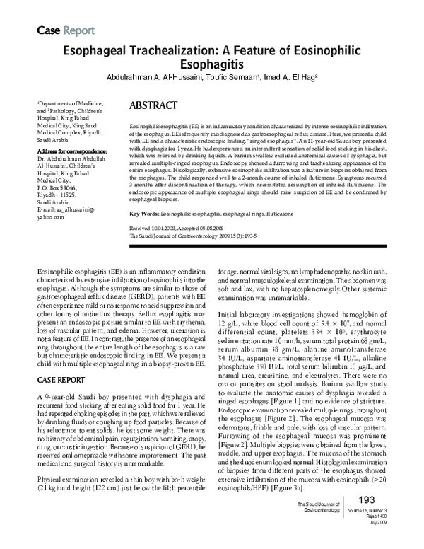 (PDF) Esophageal trachealization: A feature of eosinophilic esophagitis