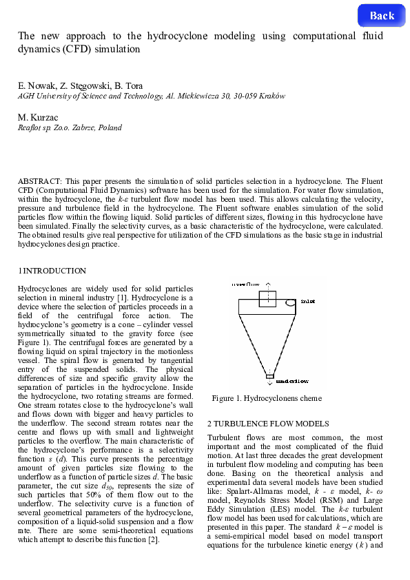 Pdf The New Approach To The Hydrocyclone Modeling Using Computational