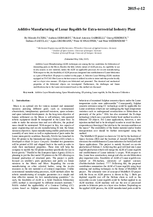 (PDF) Additive Manufacturing of Lunar Regolith for Extra-terrestrial ...