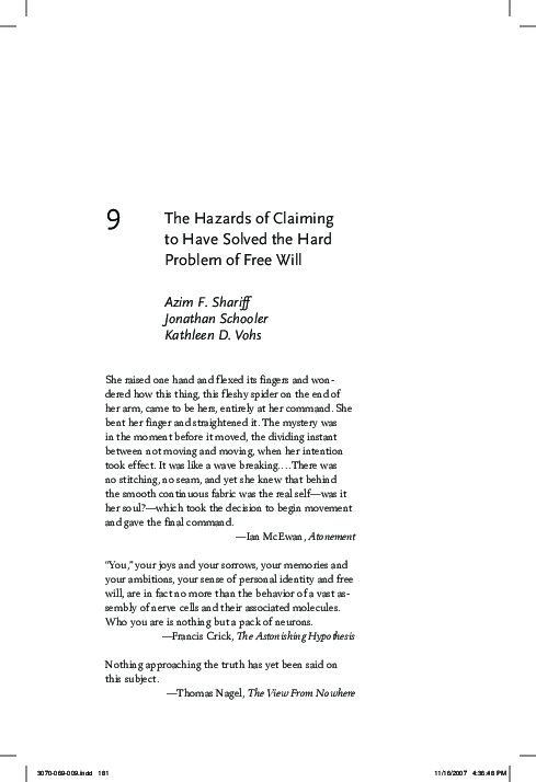 (PDF) The Hazards of Claiming to Have Solved the Hard Problem of Free ...