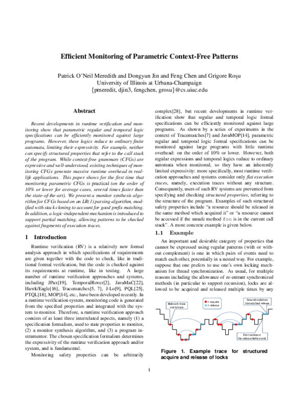 (PDF) Efficient monitoring of parametric context-free patterns