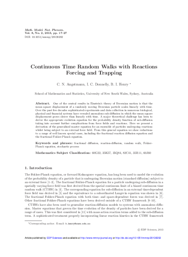 Pdf Continuous Time Random Walks With Reactions Forcing And Trapping