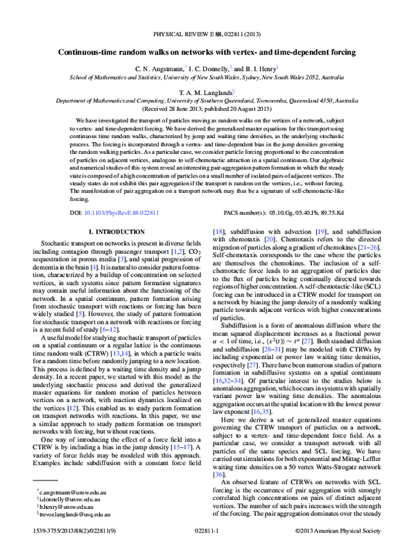 (PDF) Continuous-time random walks on networks with vertex- and time ...