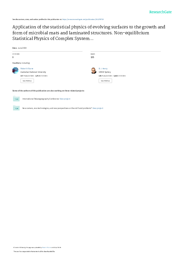 Application of the statistical physics of evolving surfaces to the ...