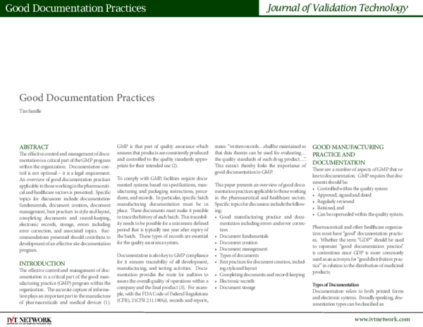 (PDF) Good documentation practices