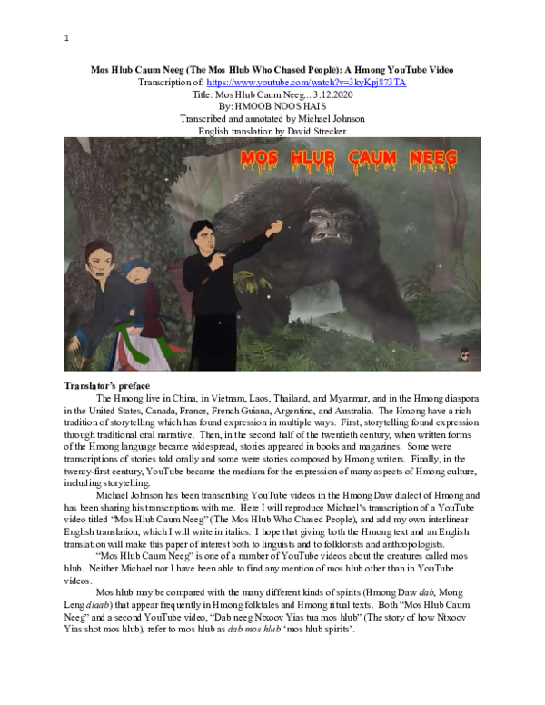 (PDF) Mos Hlub Caum Neeg (The Mos Hlub Who Chased People): A Hmong ...
