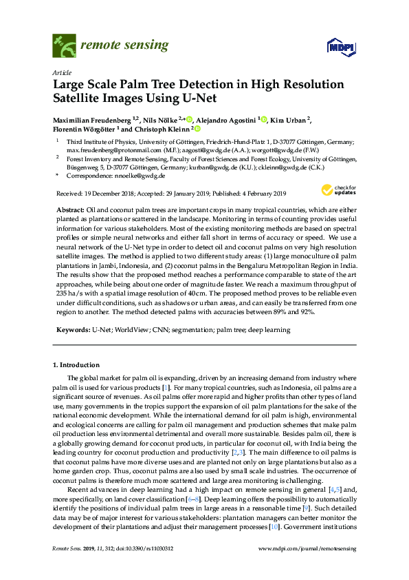 Pdf Large Scale Palm Tree Detection In High Resolution Satellite Images Using U Net