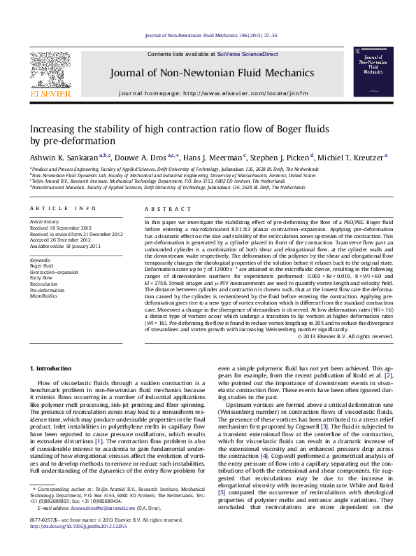 (PDF) Increasing the stability of high contraction ratio flow of Boger fluids by pre-deformation