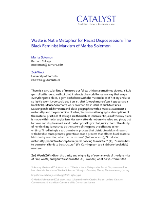 (PDF) Waste is Not a Metaphor for Racist Dispossession: The Black ...
