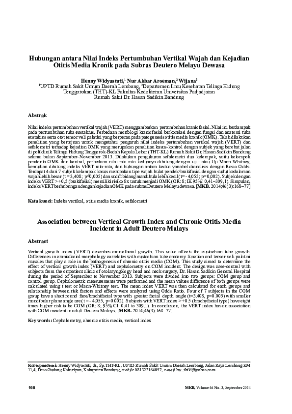 (PDF) Hubungan Antara Nilai Indeks Pertumbuhan Vertikal Wajah dan ...