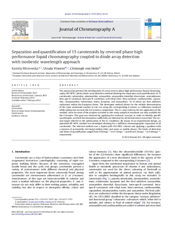 (PDF) Separation and quantification of 15 carotenoids by reversed phase high performance liquid ...