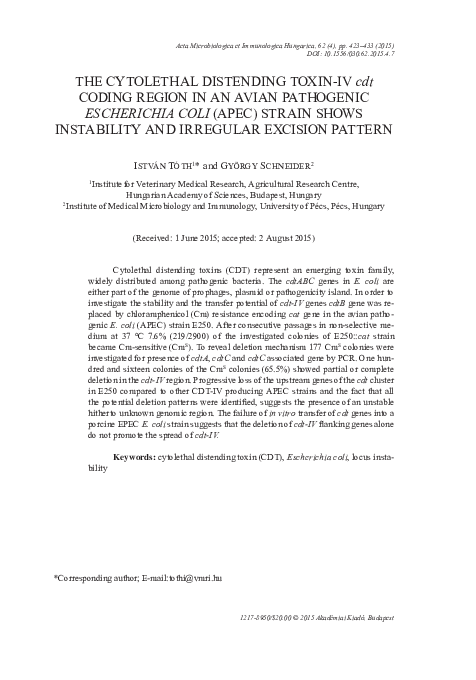 (PDF) The cytolethal distending toxin-IV cdt coding region in an avian ...