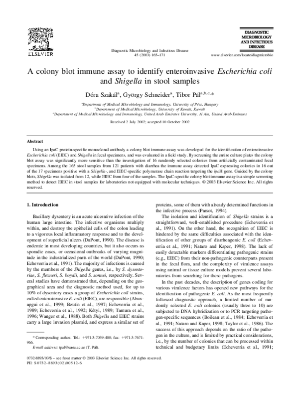 (PDF) A colony blot immune assay to identify enteroinvasive Escherichia ...