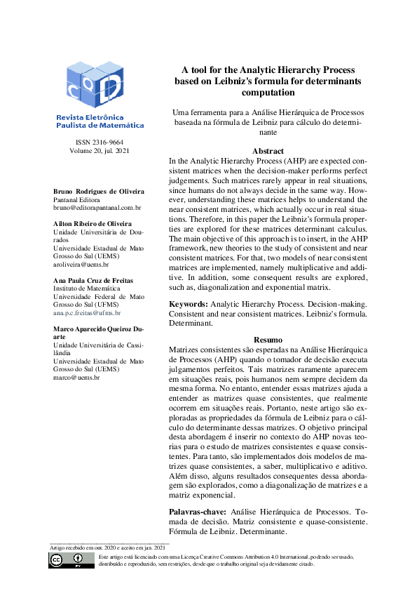 (PDF) A tool for the Analytic Hierarchy Process based on Leibniz's formula for determinants ...