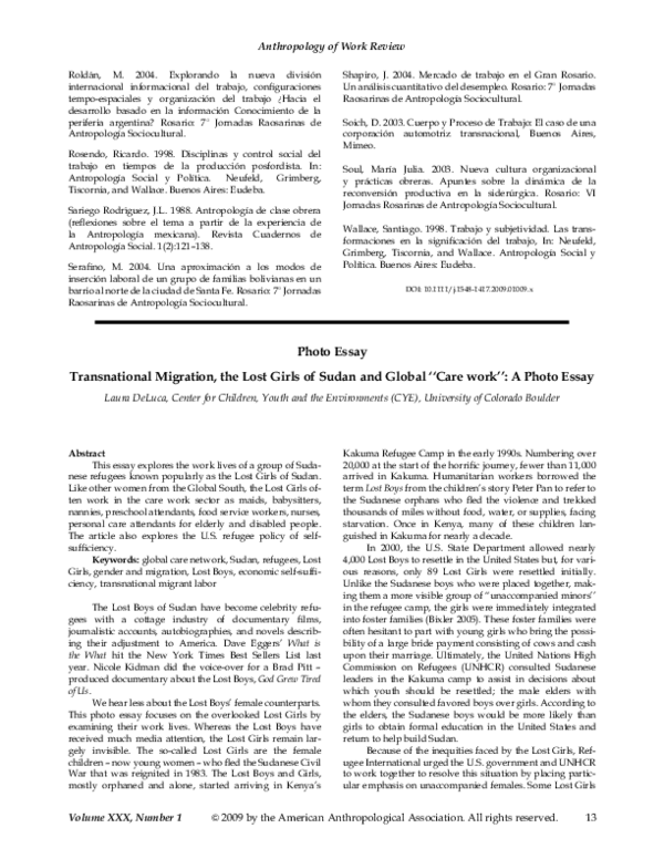 (PDF) Transnational Migration, the Lost Girls of Sudan and Global “Care ...