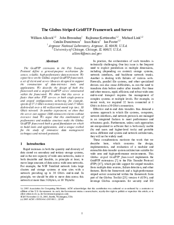 (PDF) The Globus Striped GridFTP Framework and Server