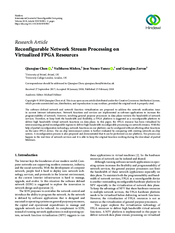 (PDF) Reconfigurable Network Stream Processing on Virtualized FPGA Resources