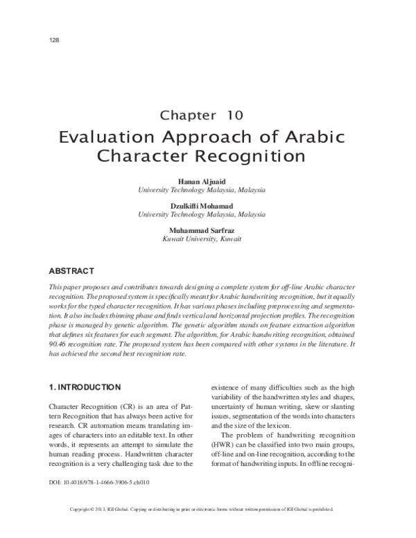 (PDF) Evaluation Approach of Arabic Character Recognition