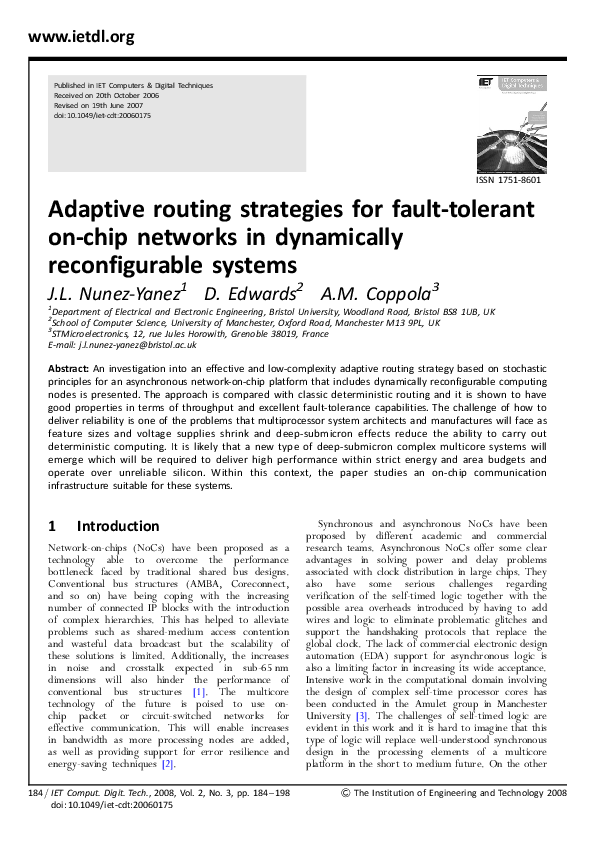 (PDF) Adaptive routing strategies for fault-tolerant on-chip networks ...