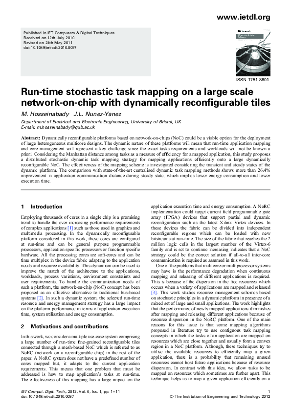 Pdf Run Time Stochastic Task Mapping On A Large Scale Network On Chip