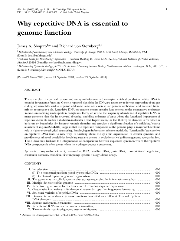 (PDF) Why repetitive DNA is essential to genome function