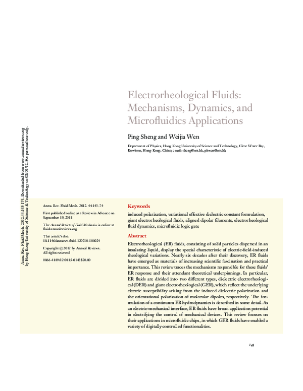 (PDF) Electrorheological Fluids: Mechanisms, Dynamics, and ...
