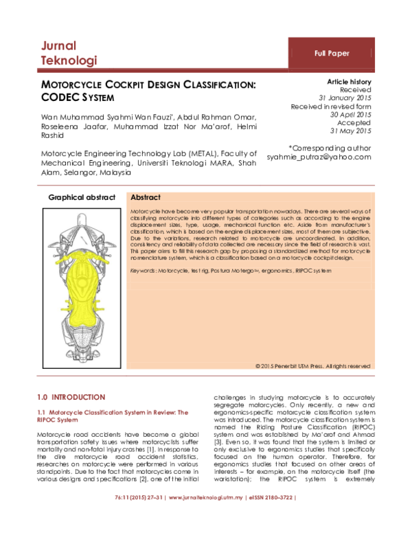 (PDF) Motorcycle Cockpit Design Classification: Codec System