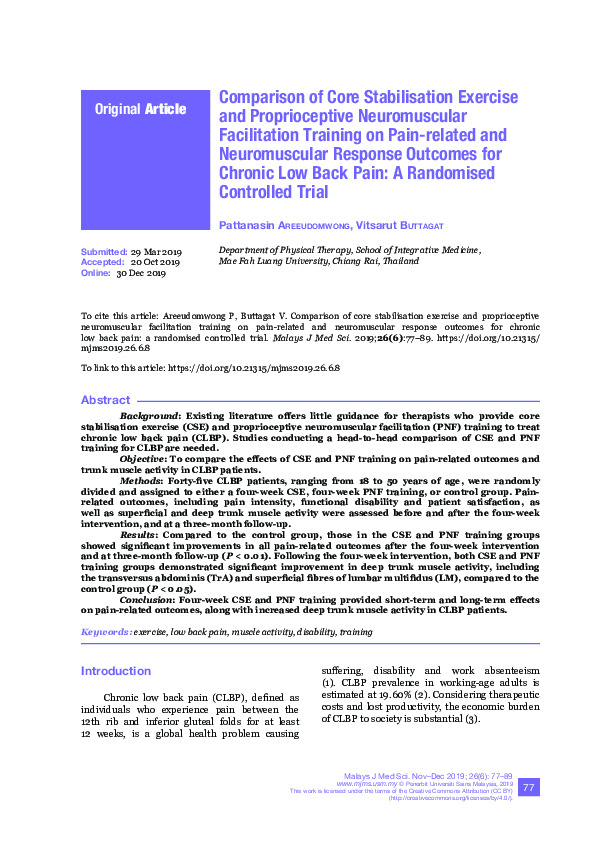 (PDF) Comparison of Core Stabilisation Exercise and Proprioceptive ...