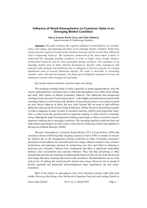 (PDF) Influence of Retail Atmospherics on Customer Value in an